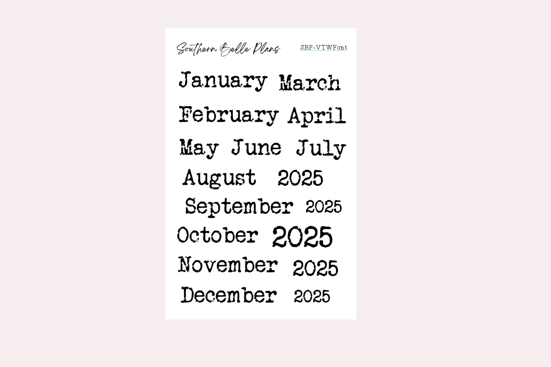 Months - Vintage Type Hand Stamped Font – Southern Belle Plans