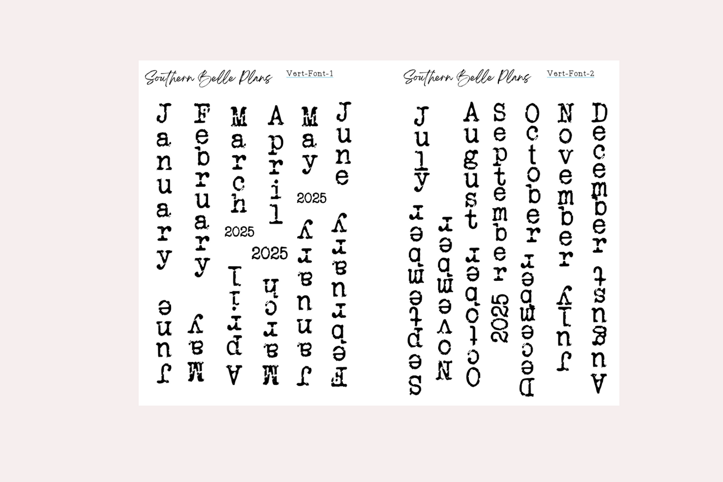 Vintage Type Hand Stamped Vertical Font – Southern Belle Plans